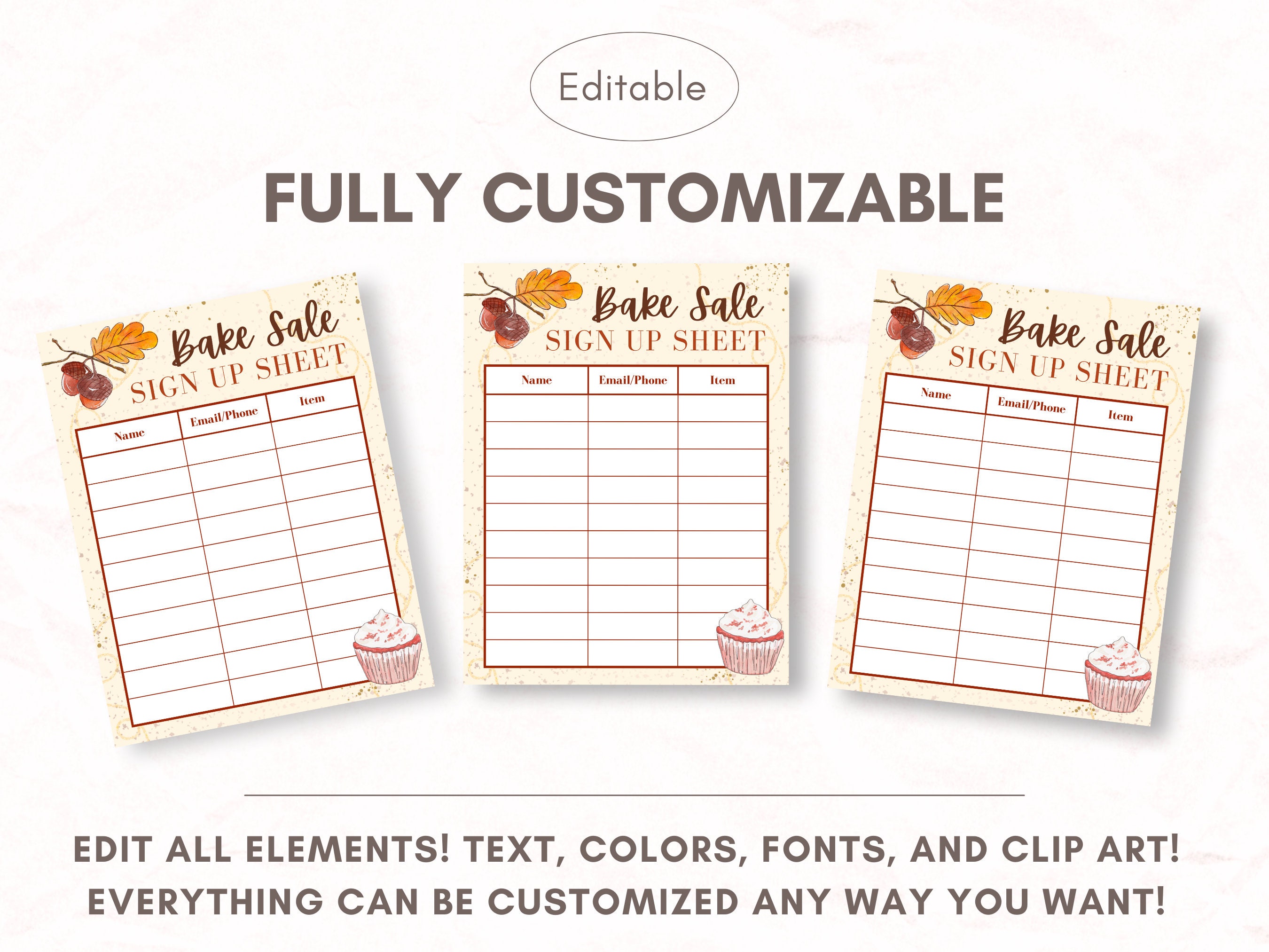 Autumn Bake Sale Sign up Sheet Template Fall Bake Sale Sign - Etsy