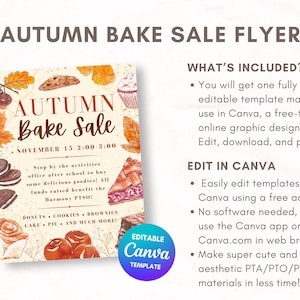 Autumn Bake Sale Flyer Template, Fall Bake Sale Flyer for Church Event ...