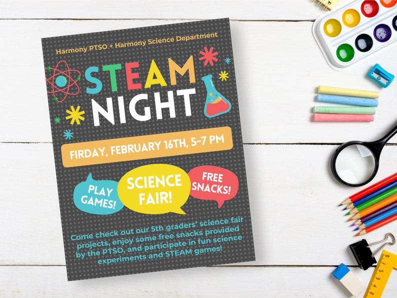 Editable STEAM Night Event Flyer Template PTA Flyer for - Etsy