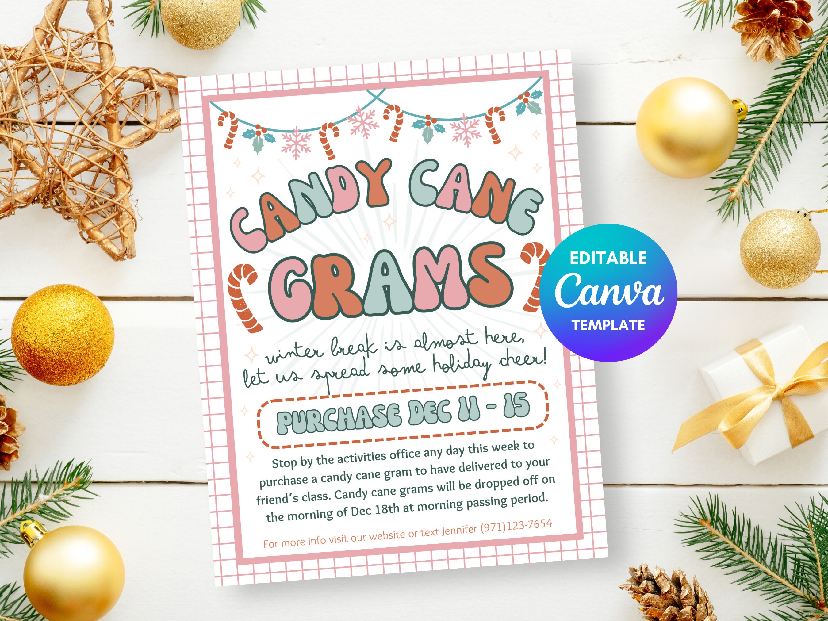 Candy Cane Grams Grams Template, Editable PTA Holiday Event, Canva ...
