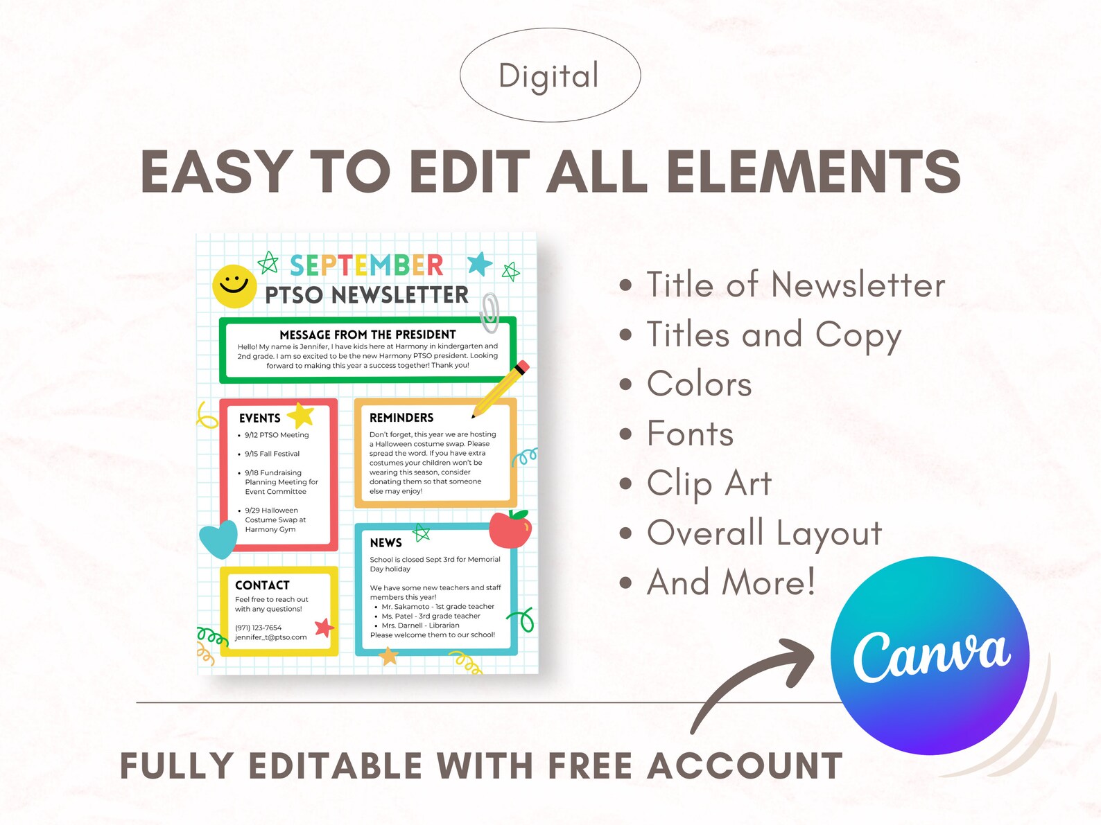 Editable PTA Newsletter Template, PTA Flyer, Canva Template for PTO ...