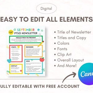 Editable PTA Newsletter Template, PTA Flyer, Canva Template for PTO ...