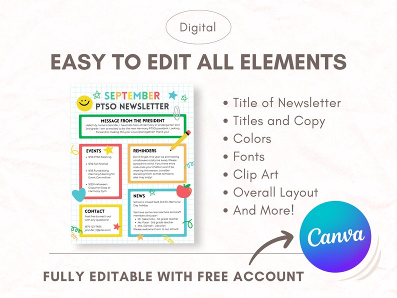 Editable PTA Newsletter Template, PTA Flyer, Canva Template for PTO ...