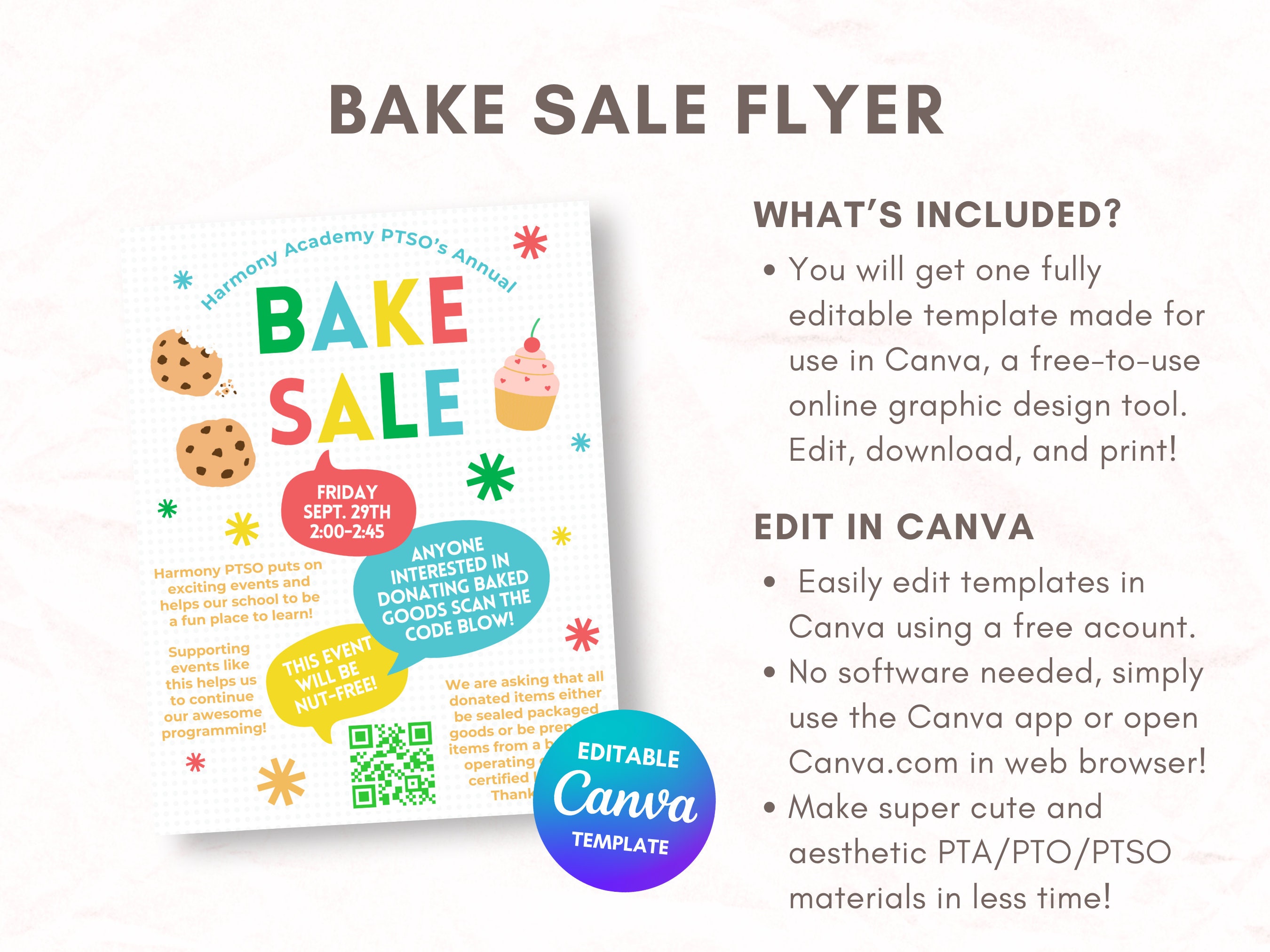 Bake Sale Event Flyer Editable Bake Sale PTA Fundraiser - Etsy
