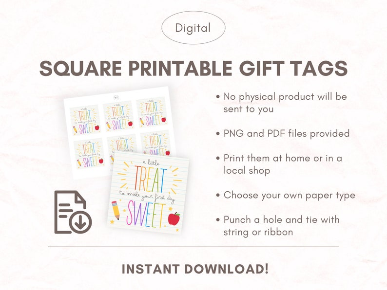 First Day of School Gift Tag Printable, Teacher Student Favor (digital ...