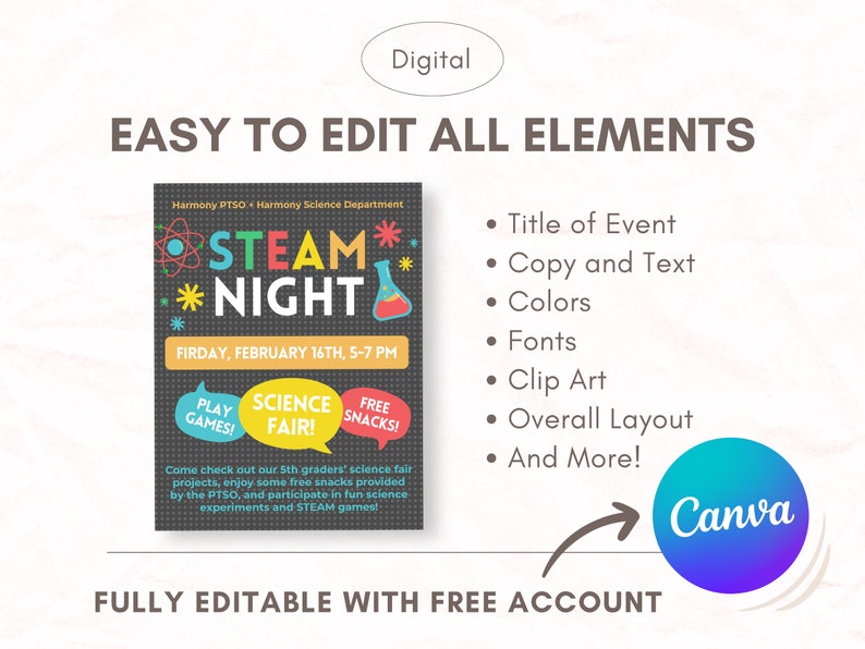 Editable STEAM Night Event Flyer Template PTA Flyer for - Etsy