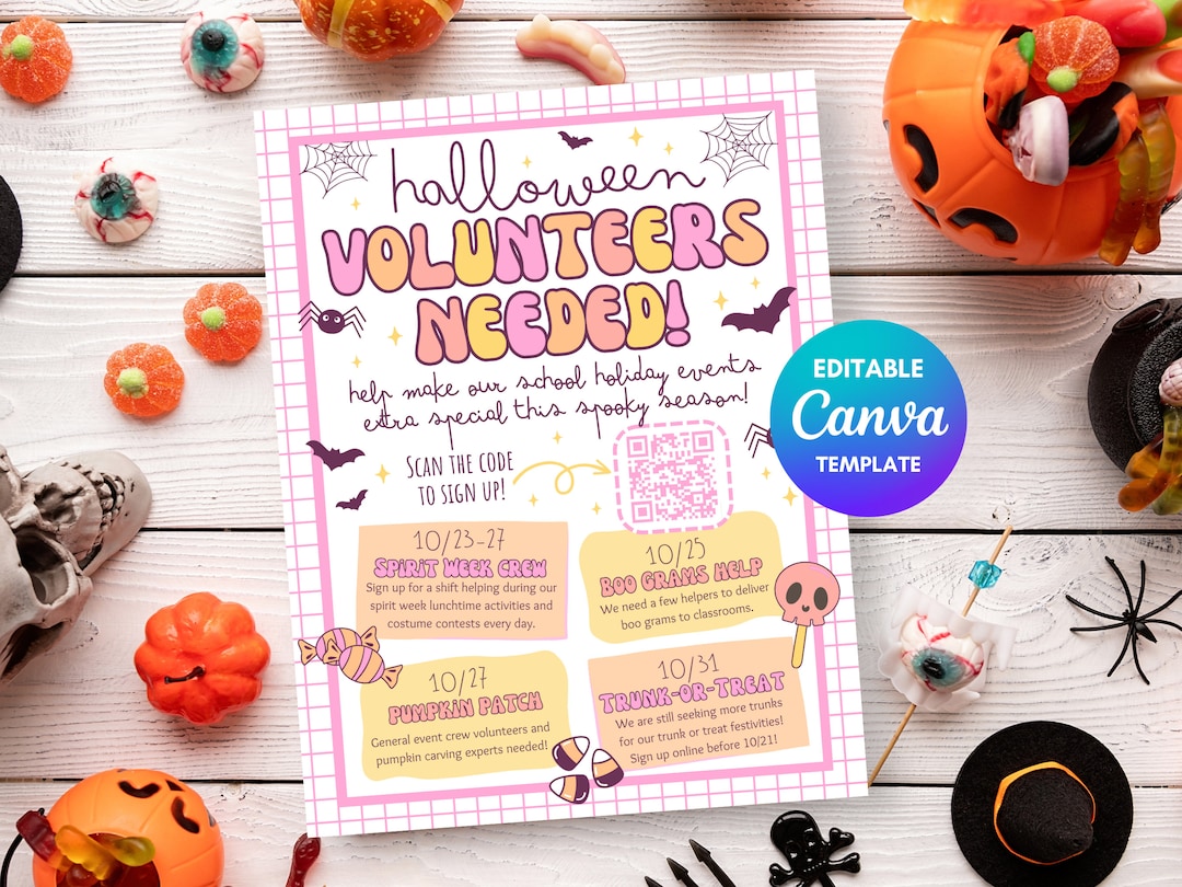 Editable Halloween Volunteer Flyer Templates, PTA Halloween Events ...