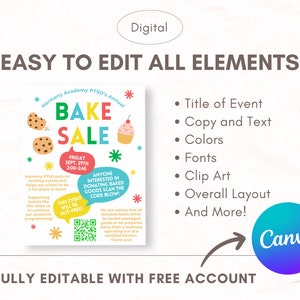 Bake Sale Event Flyer Editable, Bake Sale PTA Fundraiser, Canva ...