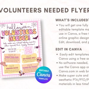 Editable Halloween Volunteer Flyer Templates, PTA Halloween Events ...