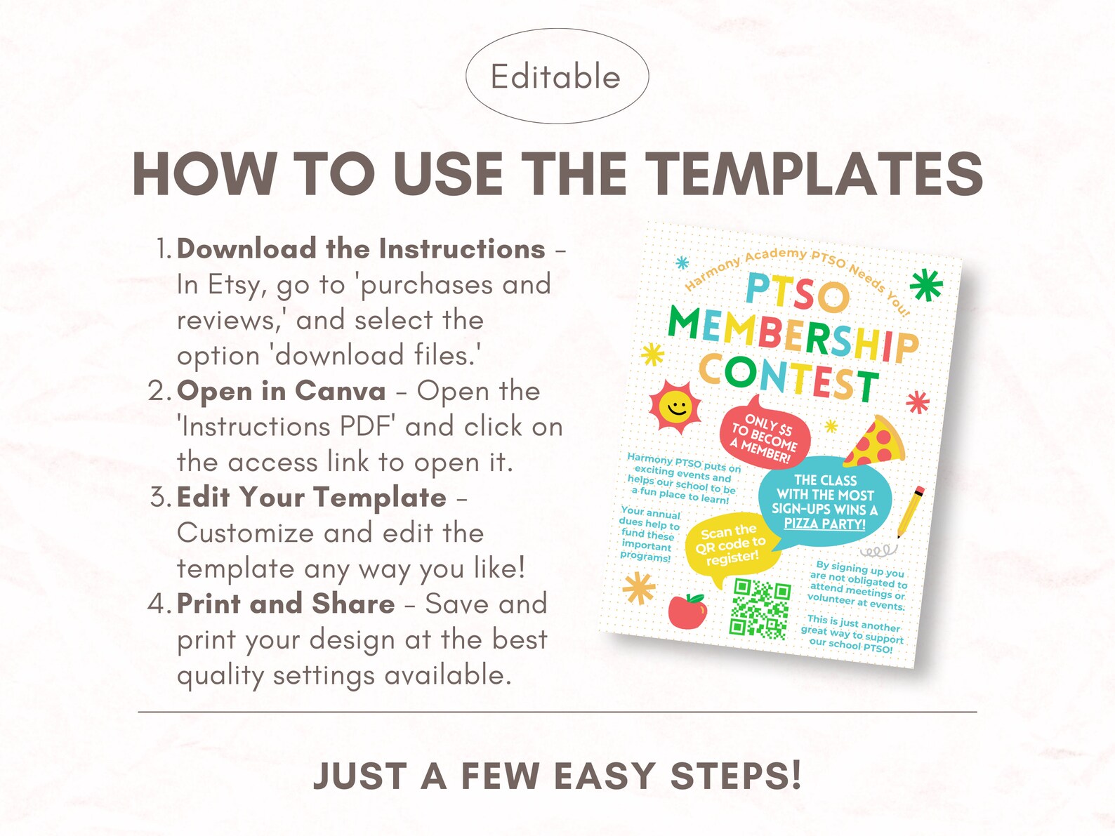 Editable PTA Flyer Template, PTA Membership Drive, Canva Template for ...