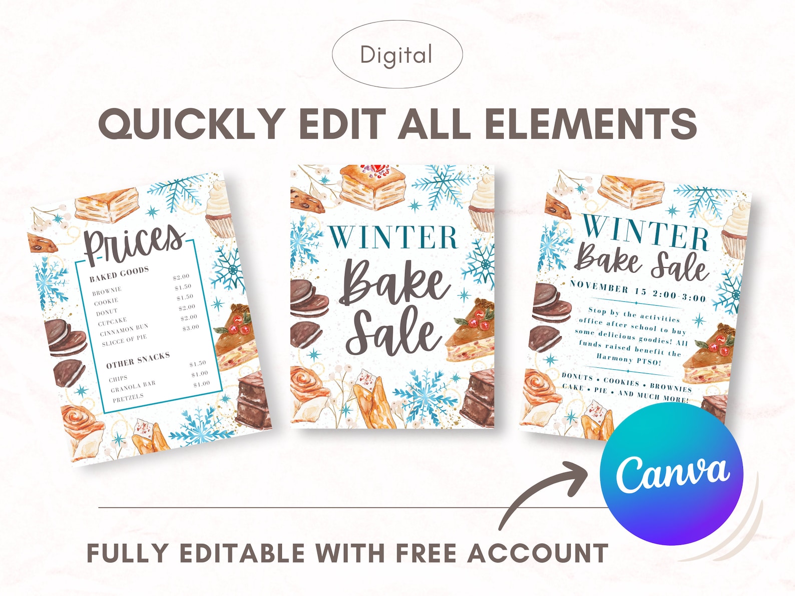 Christmas Holiday Bake Sale Flyer, Winter Bake Sale Editable Template ...