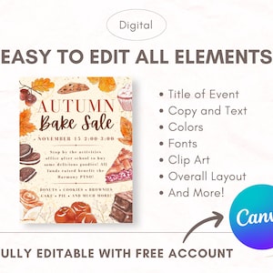 Autumn Bake Sale Flyer Template, Fall Bake Sale Flyer for Church Event ...