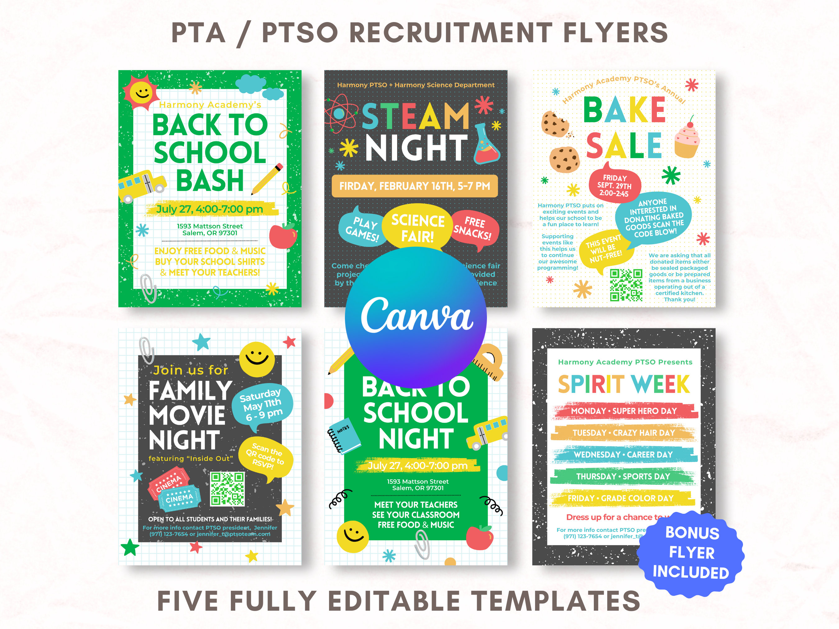 Editable PTA Flyers, School Event Canva Templates (canva Template ...
