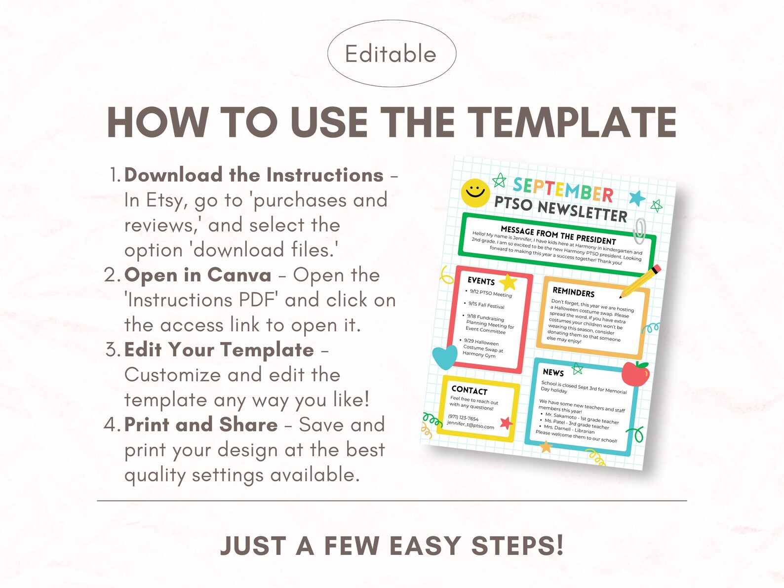 Editable PTA Newsletter Template, PTA Flyer, Canva Template for PTO ...