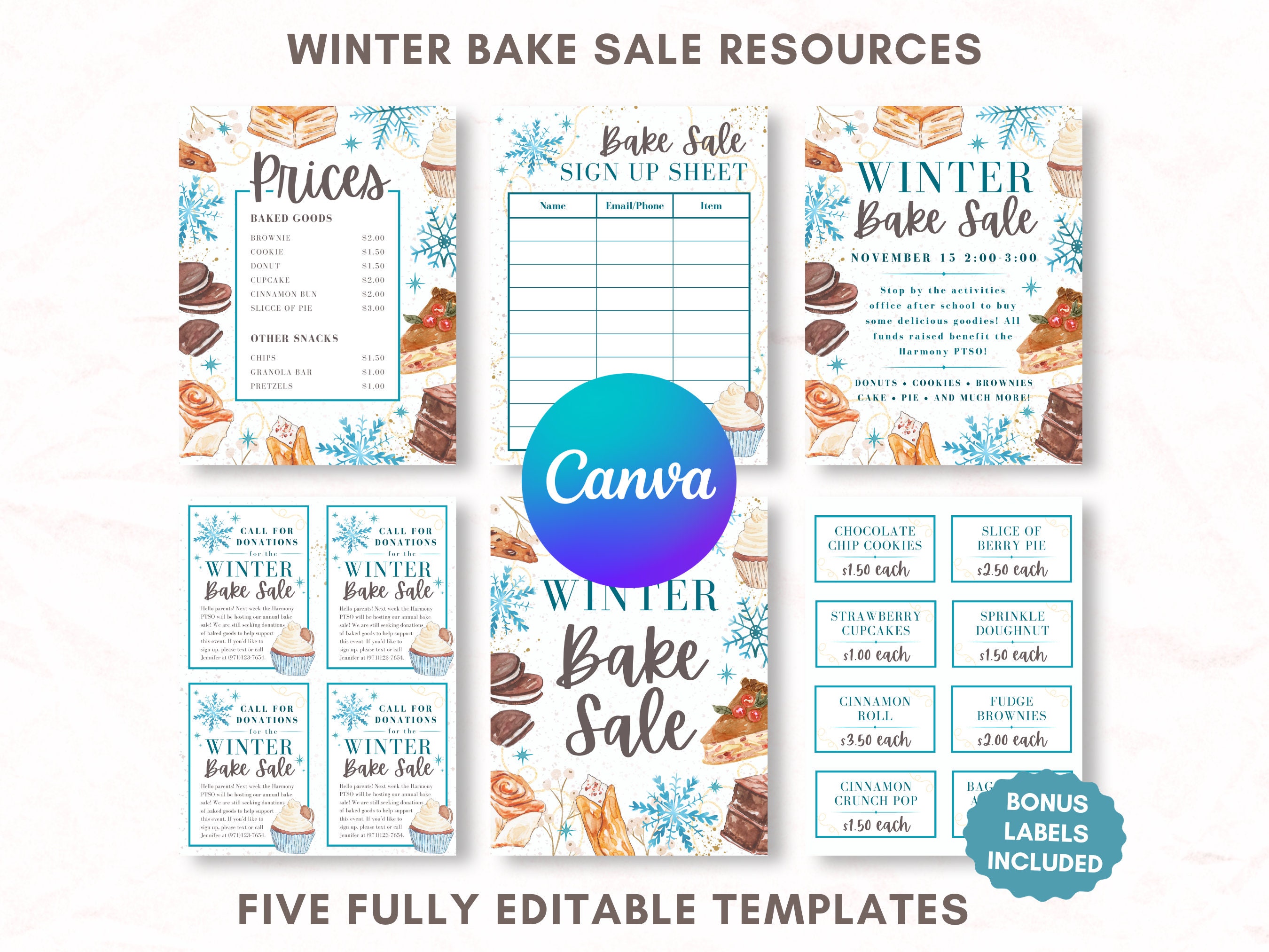 Christmas Holiday Bake Sale Flyer, Winter Bake Sale Editable Template ...