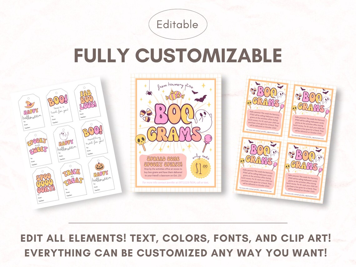 Editable Halloween Boo Grams Template, Candy Gram Fundraiser (canva ...