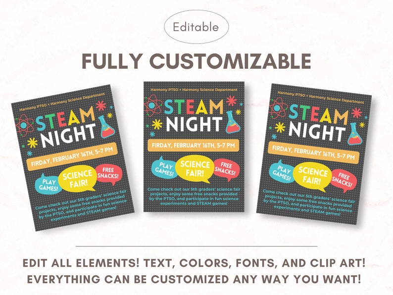 Editable STEAM Night Flyer Template, School Event (canva Template) - Etsy