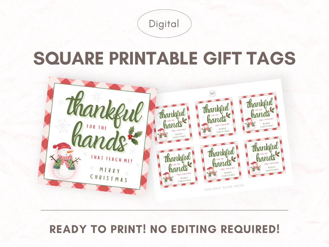 Christmas Teacher Gift Tag, Printable Holiday Thank You (digital ...
