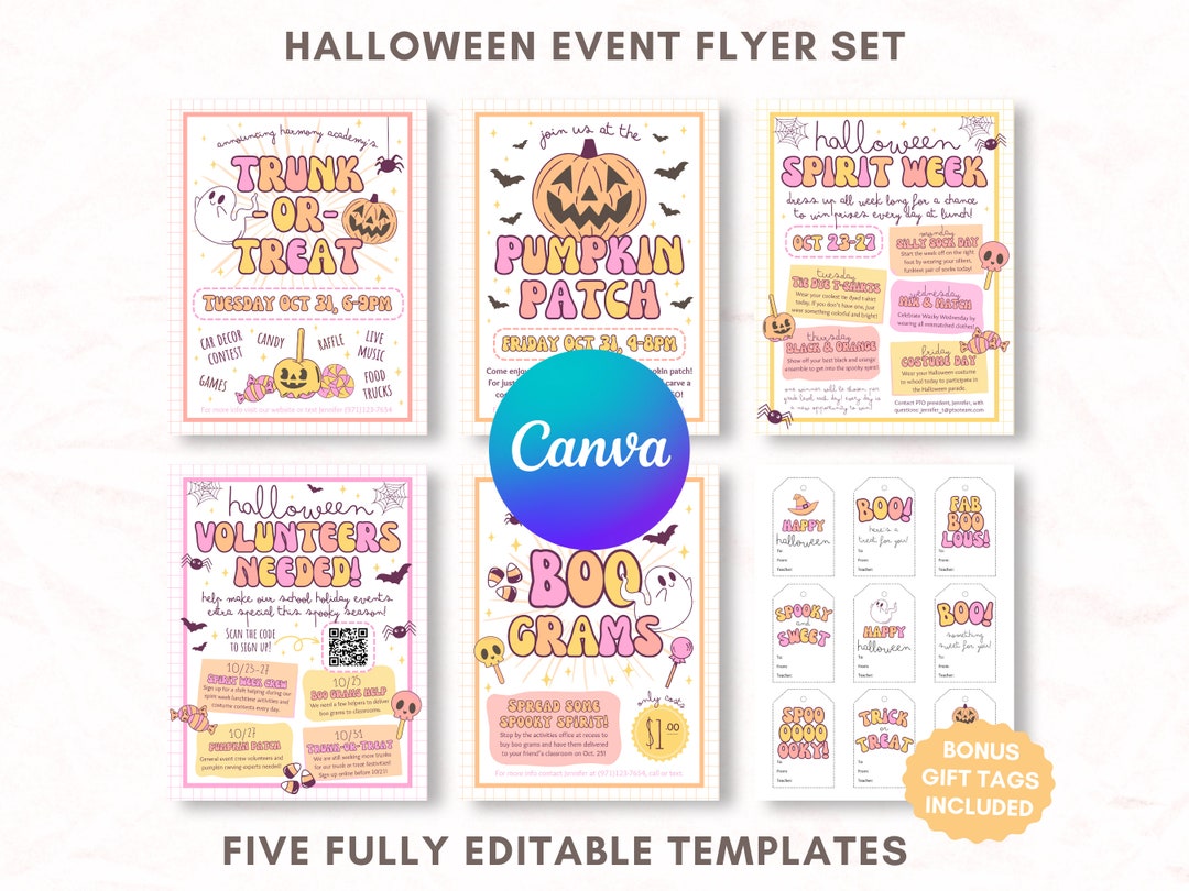 Editable Halloween Flyers, PTA Halloween Events, Canva Template for ...