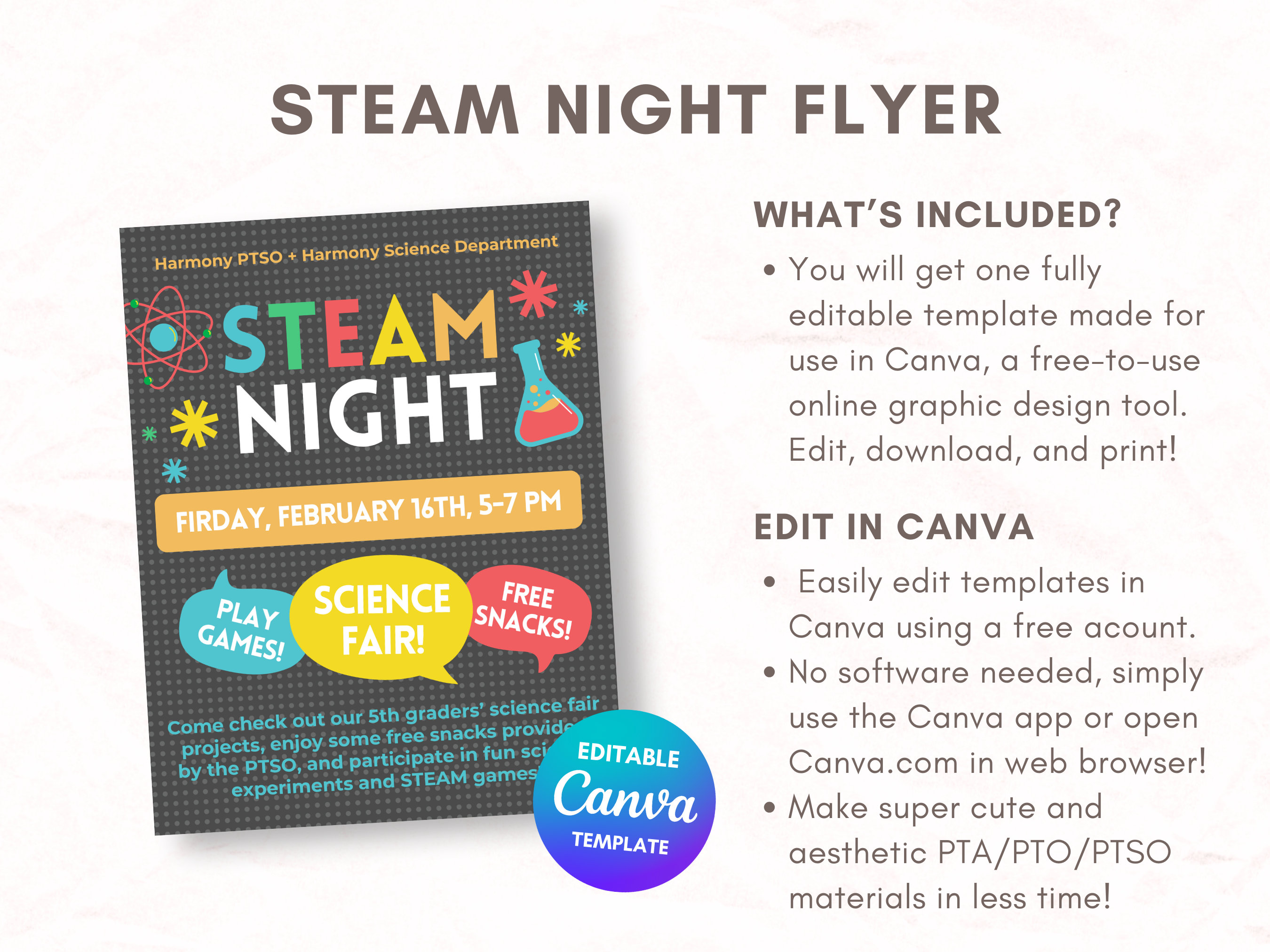 Editable STEAM Night Event Flyer Template PTA Flyer for - Etsy