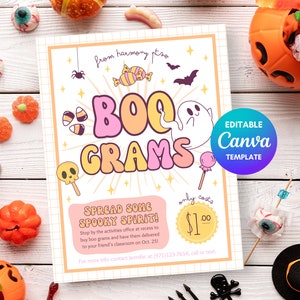 Editable Halloween Boo Grams Templates, PTA Halloween Events, Canva ...