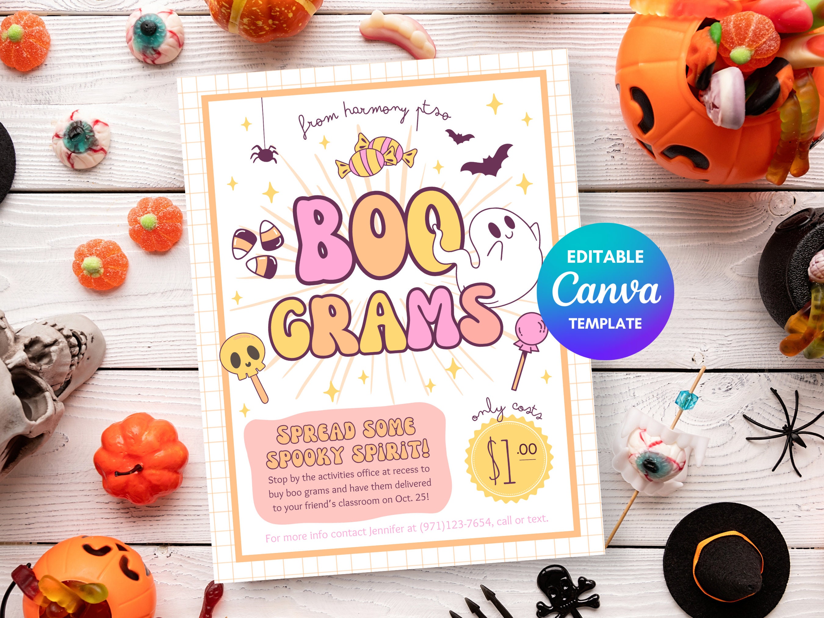 Editable Halloween Boo Grams Template, Candy Gram Fundraiser (canva ...