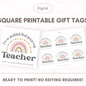 Teacher Thank You Gift Tag Printable, I'm so Grateful You're My Teacher ...