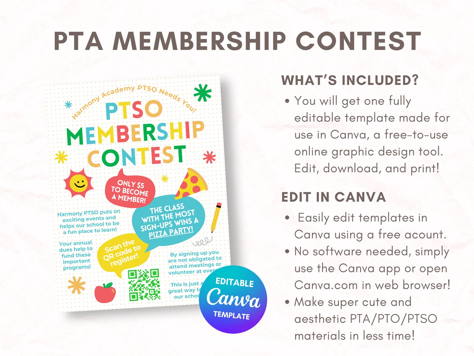 Editable PTA Flyer Template, PTA Membership Drive, Canva Template for PTO Registration, Pto ...