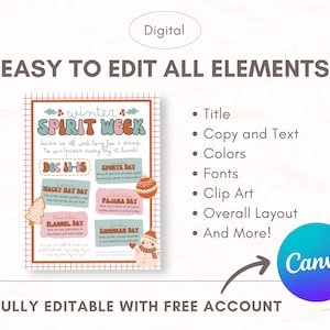 Winter Spirit Week Flyer Template, Christmas Spirit Week, Winter Dress ...