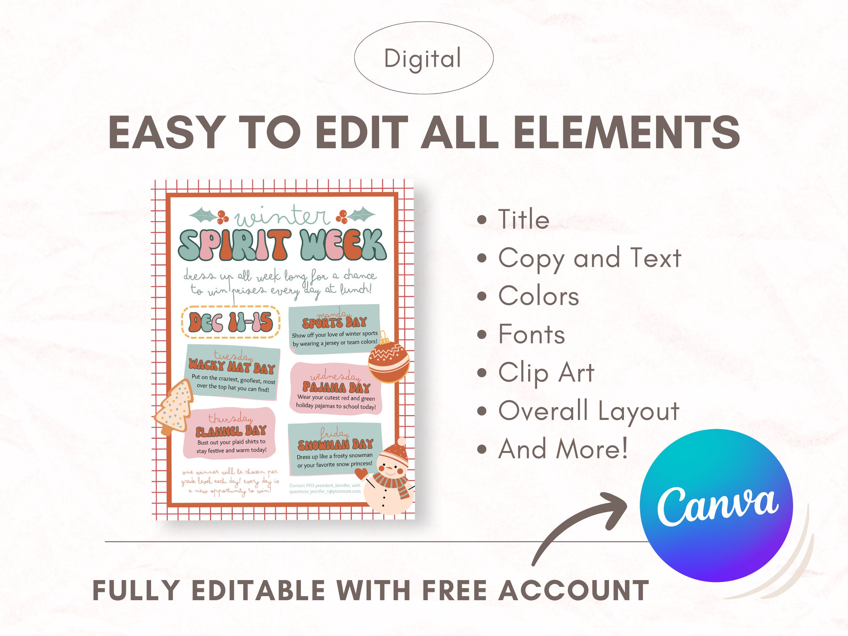 Winter Spirit Week Flyer Template, Holiday Dress-up Days (canva ...