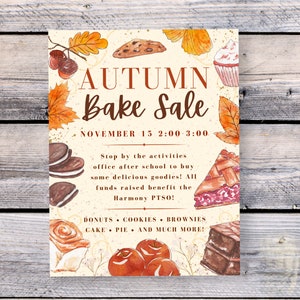 Autumn Bake Sale Flyer Template, Fall Bake Sale Flyer for Church Event ...