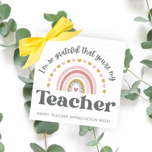 Teacher Thank You Gift Tag Printable, I'm so Grateful You're My Teacher ...
