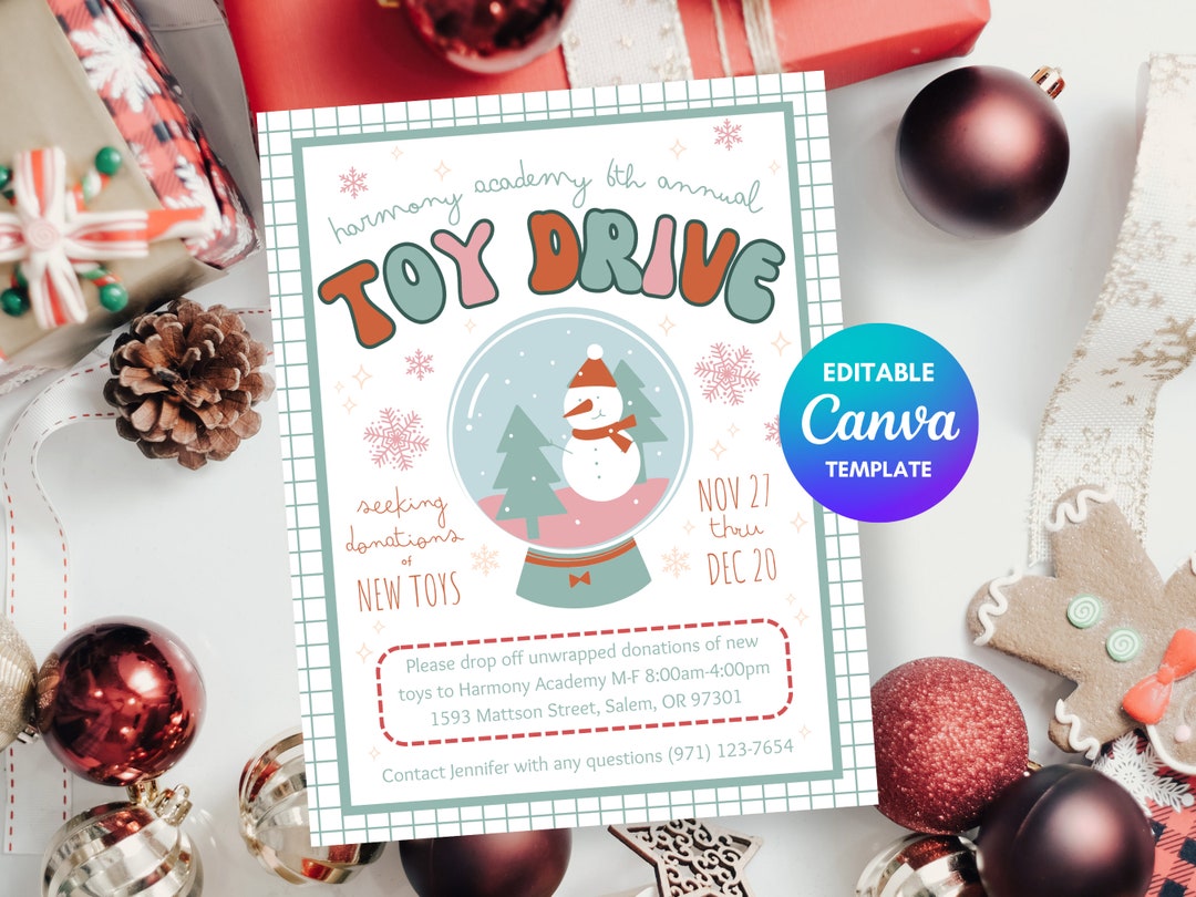 Holiday Toy Drive Flyer Template, Christmas Toy Drive, Canva Templates ...