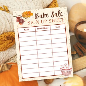 Autumn Bake Sale Sign up Sheet Template, Fall Bake Sale Sign Ups, PTA ...