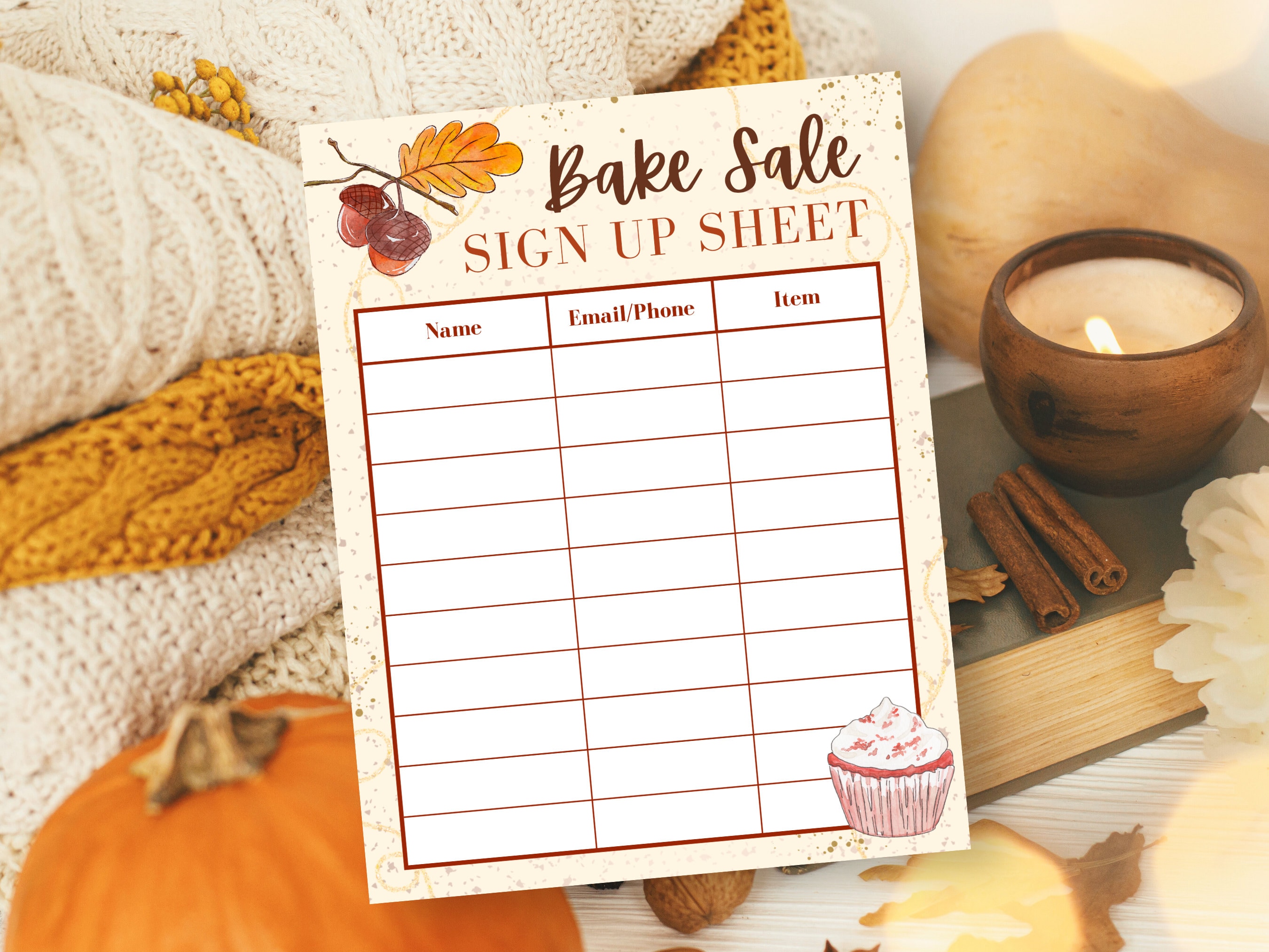 Autumn Bake Sale Sign up Sheet Template Fall Bake Sale Sign - Etsy