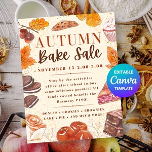 Autumn Bake Sale Flyer Template, Fall Bake Sale Flyer for Church Event ...