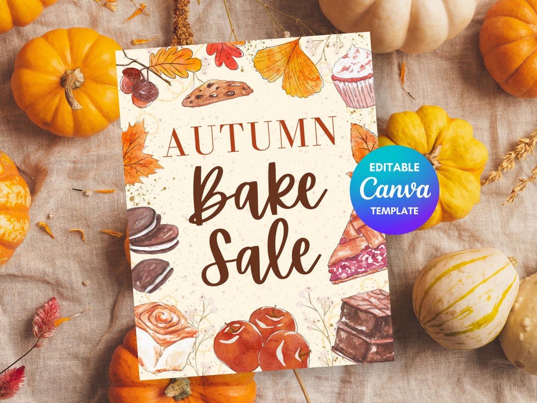 Autumn Bake Sale Sign Template, Fall Bake Sale Sign for Church Event ...