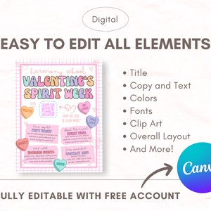 Valentine's Spirit Week Flyer Editable, Spirit Week PTA Fundraiser ...