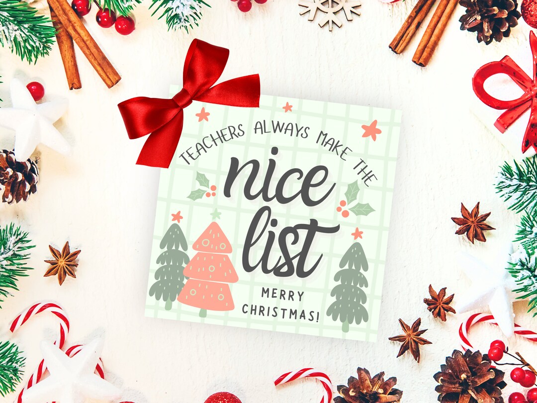 Christmas Teacher Gift Tag, Printable Holiday Thank You (digital ...