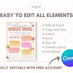 Halloween Spirit Week Flyer, PTA Halloween Events Flyer, School Spirit ...