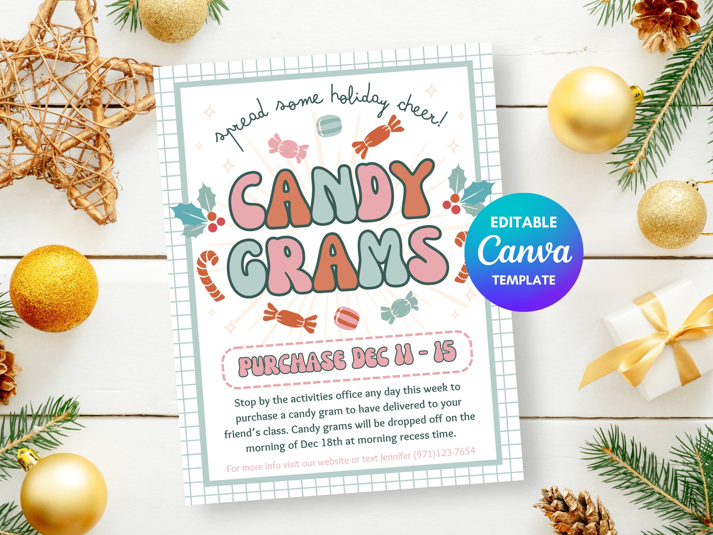 Christmas Candy Gram Template, Editable PTA PTO Canva Flyer (canva ...