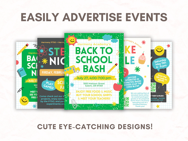 Editable PTA Flyers, School Event Canva Templates (canva Template ...