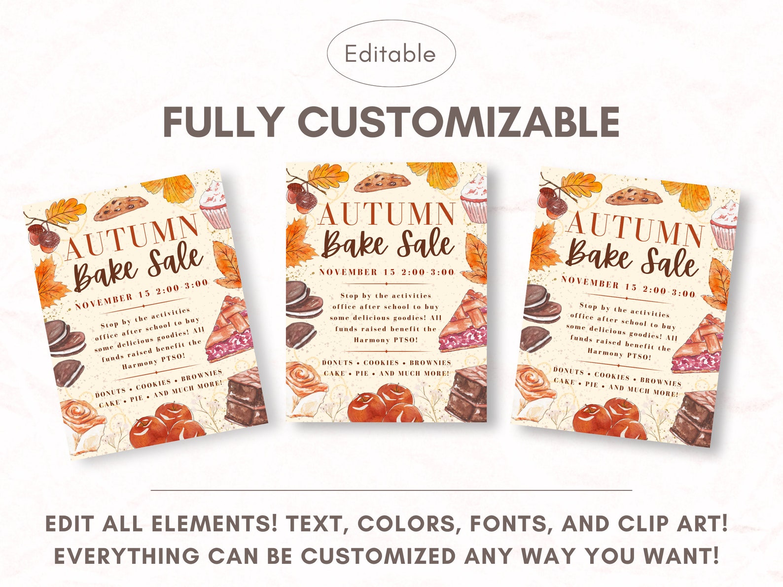 Autumn Bake Sale Flyer Template, Fall Bake Sale Flyer for Church Event ...