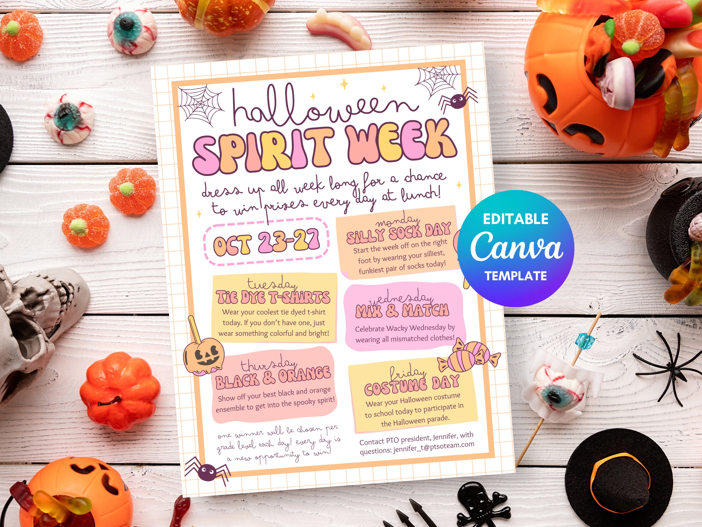 Halloween Spirit Week Flyer, PTA Halloween Events Flyer, School Spirit ...