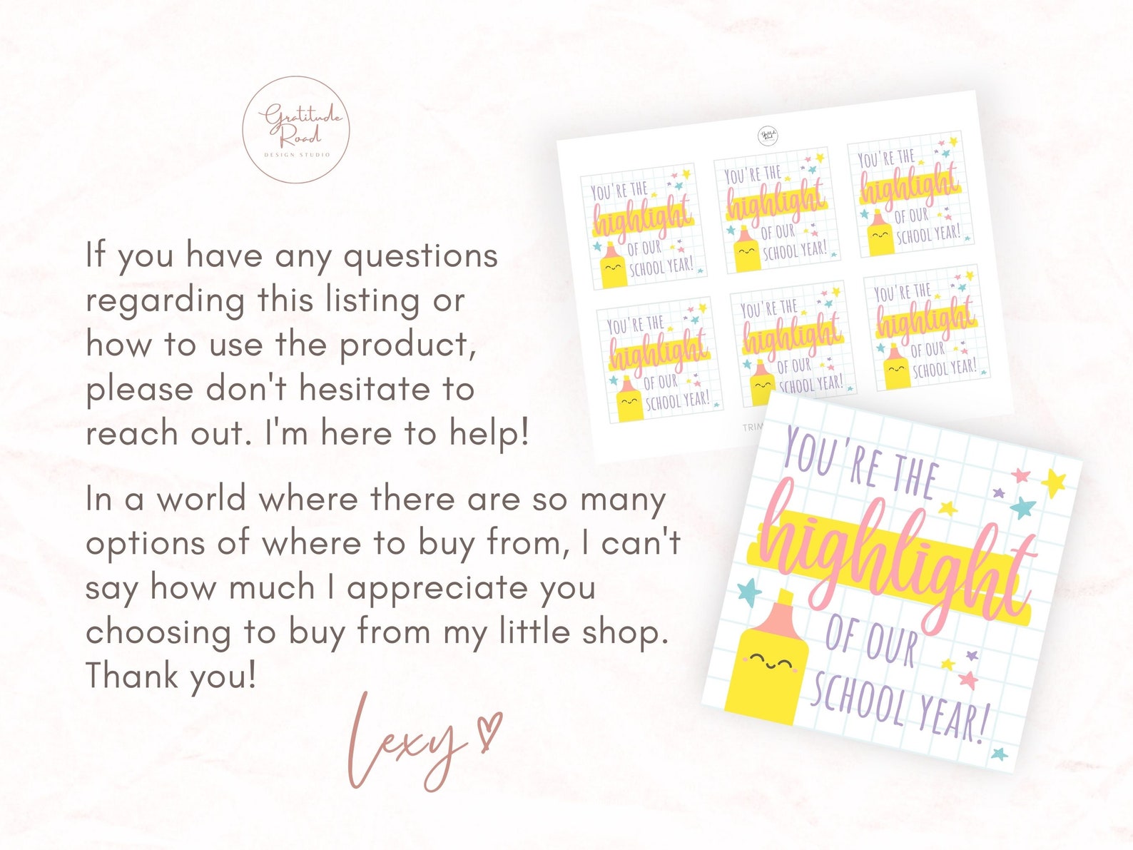 Teacher Thank You Gift Tag Printable, You're the Highlight of Our School Year, Teacher ...