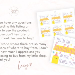 Teacher Thank You Gift Tag Printable, You're the Highlight of Our ...