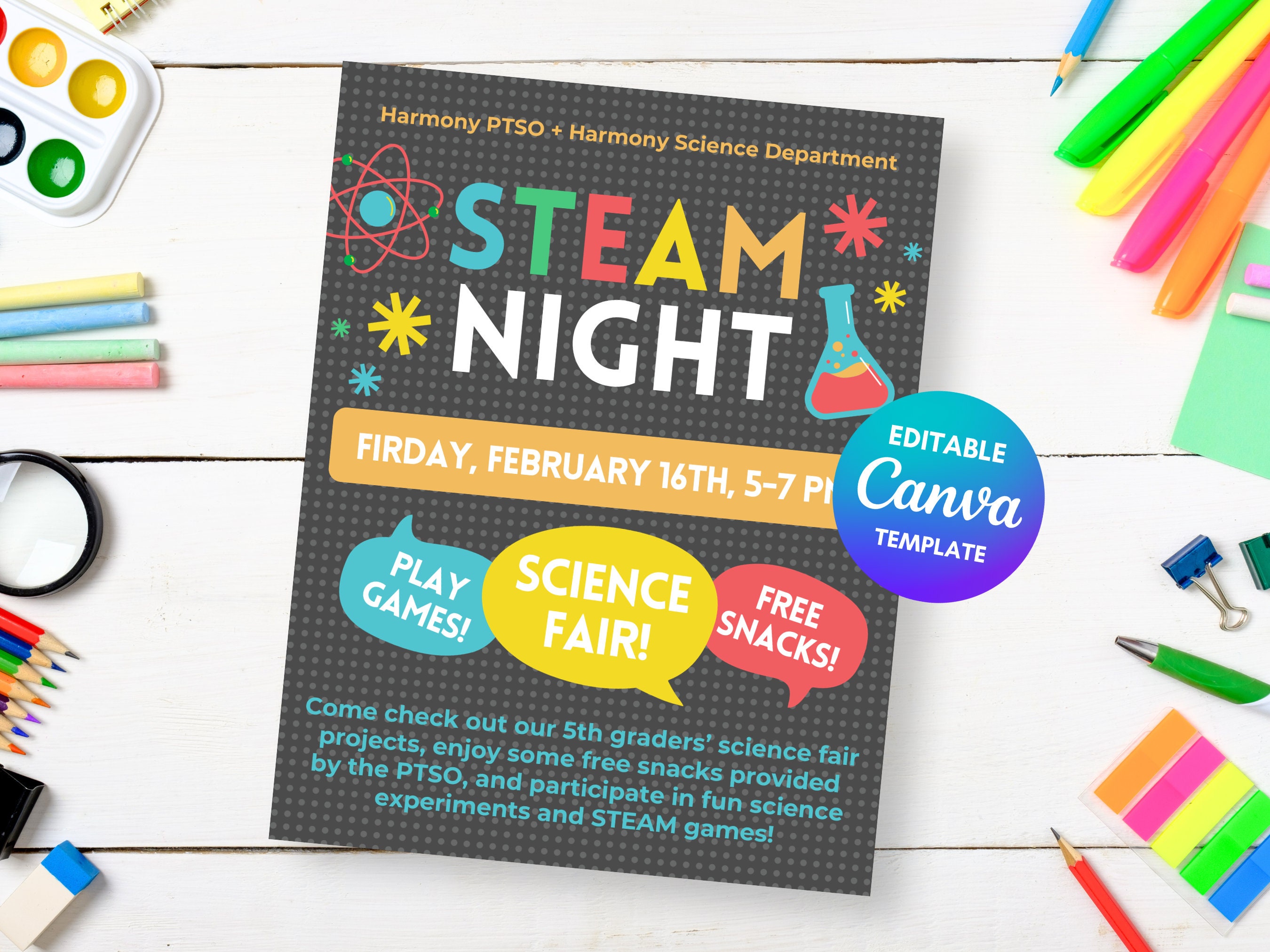 Editable STEAM Night Event Flyer Template PTA Flyer for - Etsy