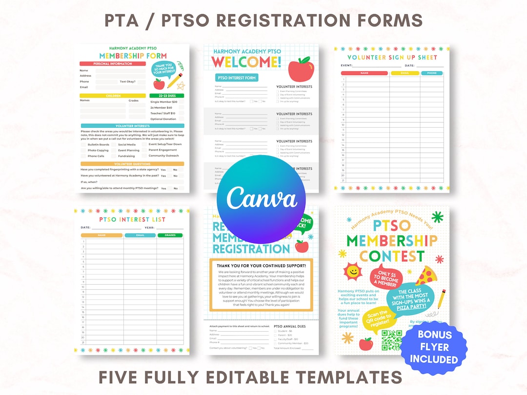 PTA Registration Forms, Editable PTA Flyer, Canva Template for PTO ...