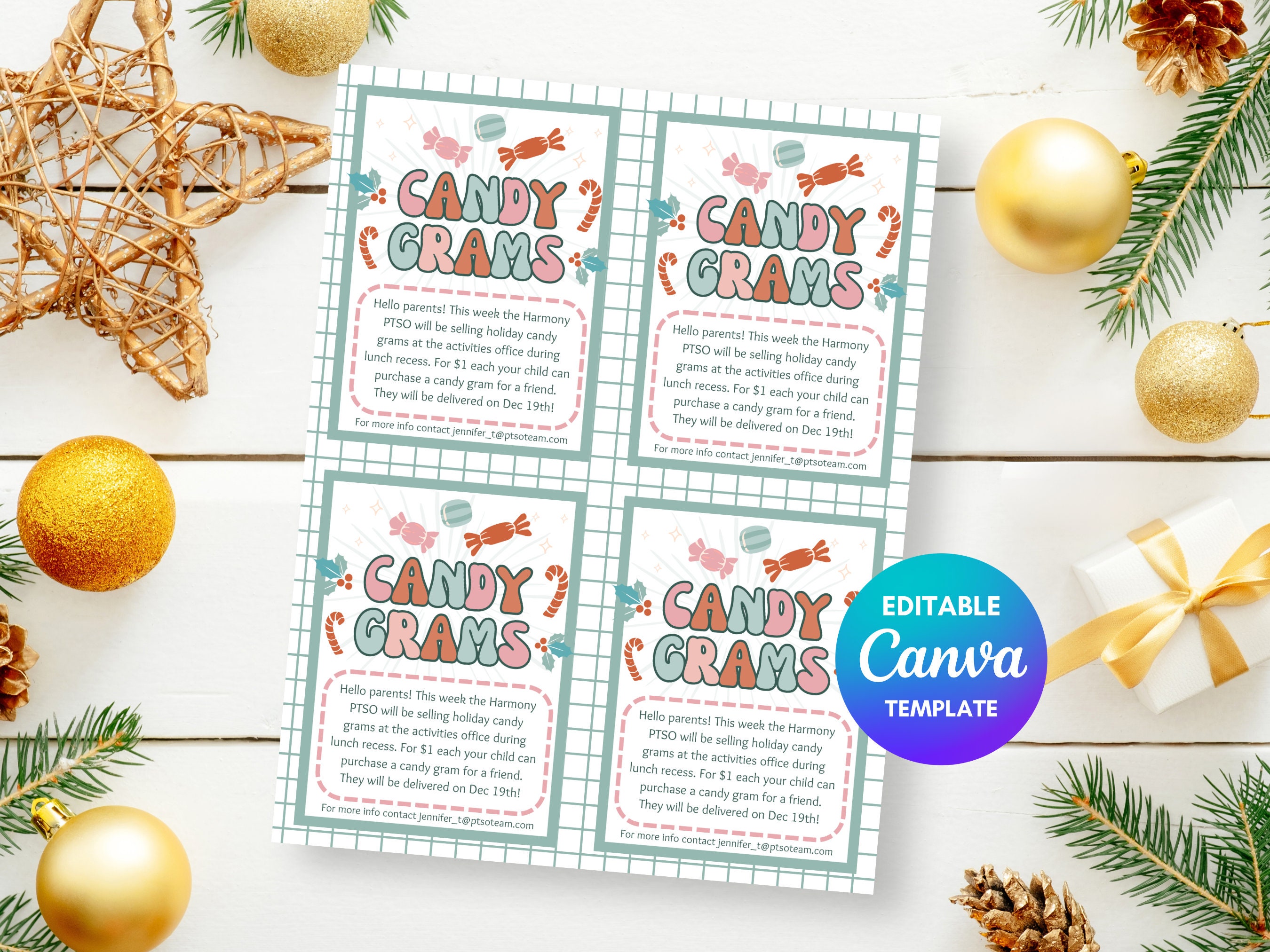 Christmas Candy Gram Template, Editable PTA PTO Canva Flyer (canva ...