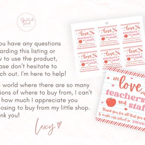 Teacher Valentines Day Tags, We Love Our Teachers and Staff, School ...